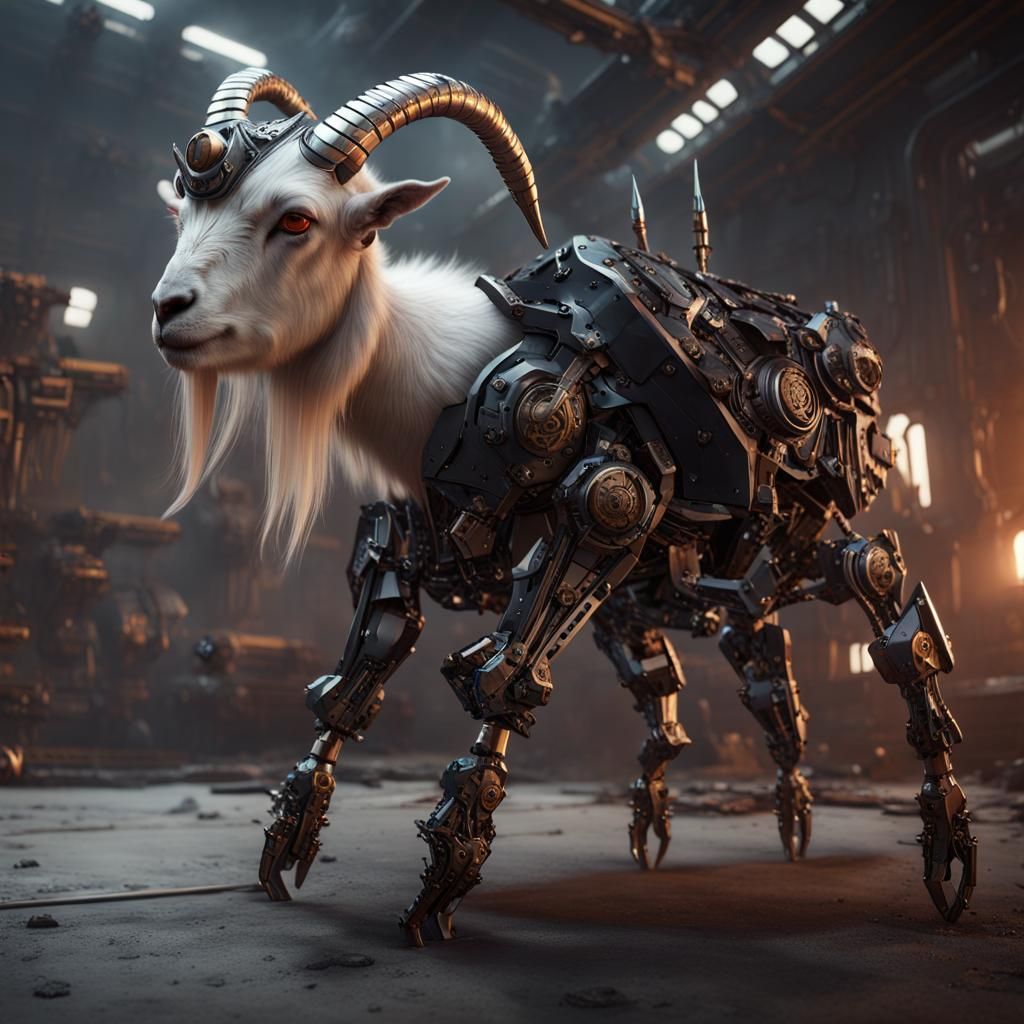 A humanoid goat wields a warhammer, walk on two legs, black Warmask ...