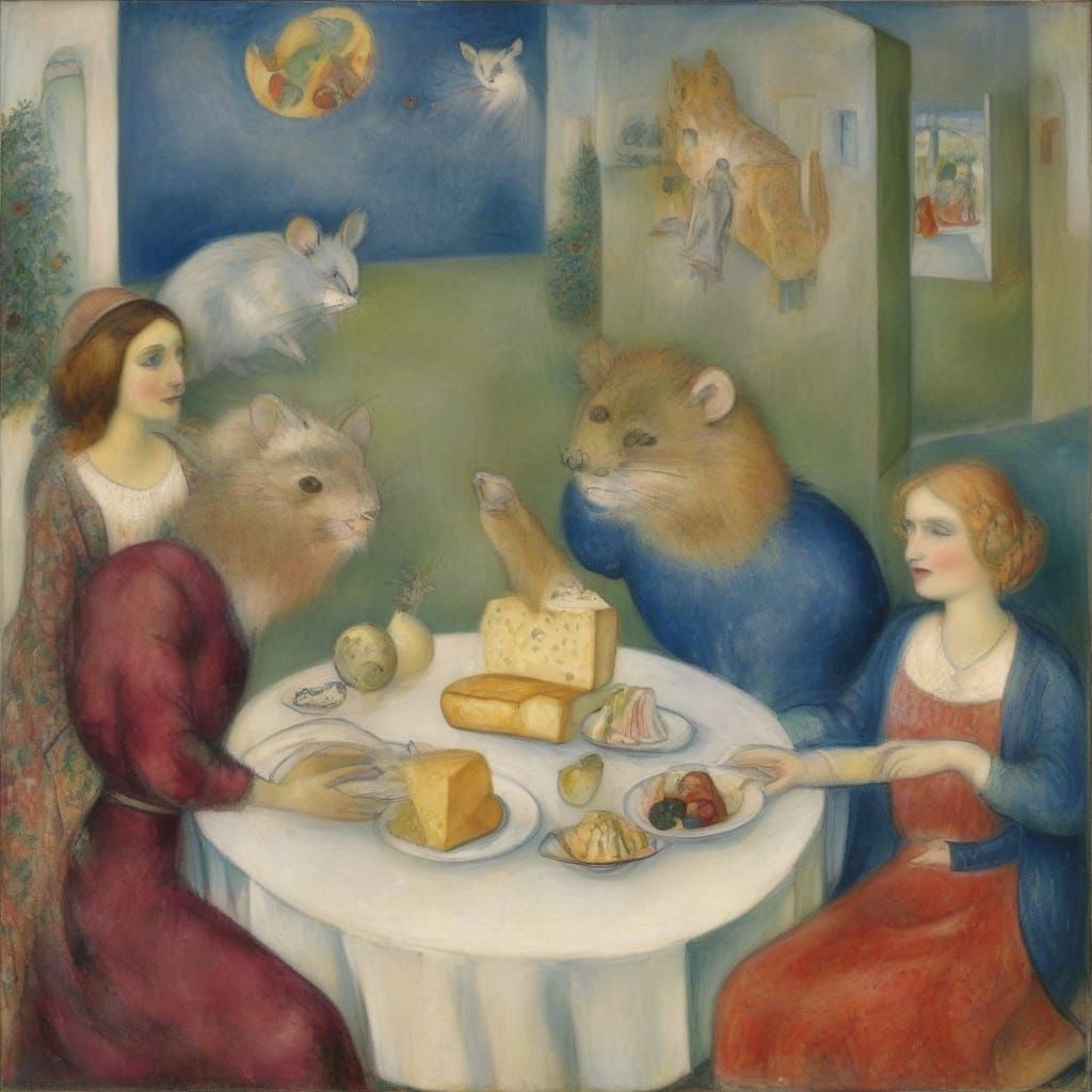Surrealist Mother Mouse Surrounded by Abundant Che... - AI Art