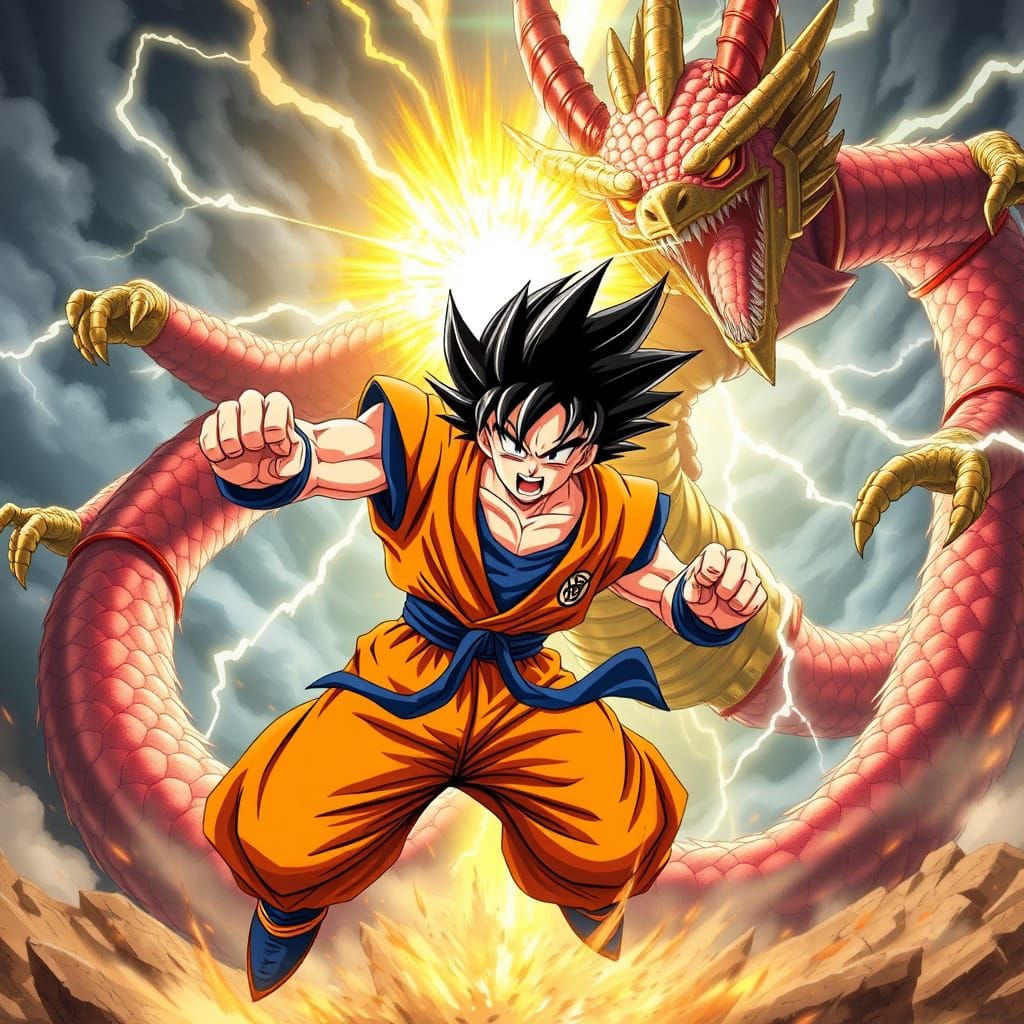 Goku Battles Charizard in Epic Dragon Fight - AI Art