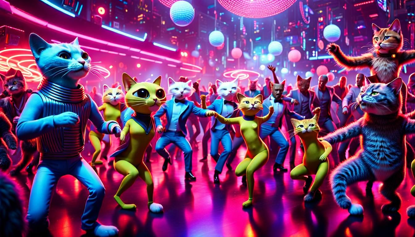 cool cats at a popular dance club on the planet Felinopolis - AI ...
