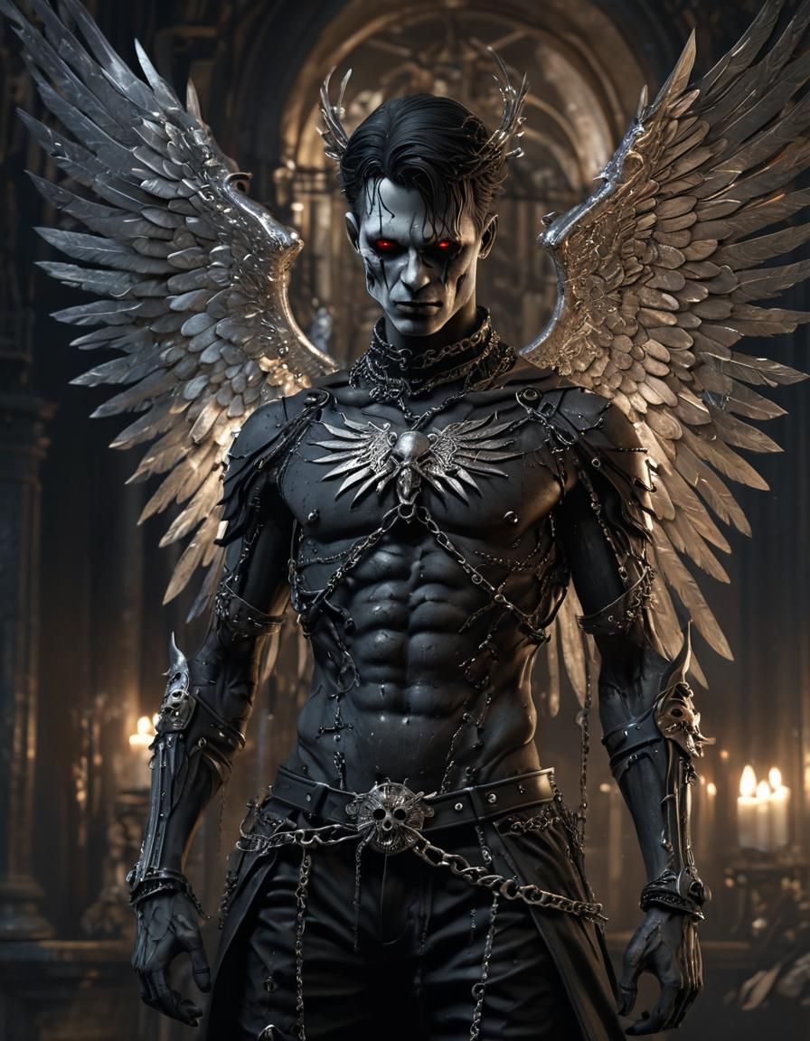 (macabre dark fantasy art of a male undead angel in gothic outfit with ...