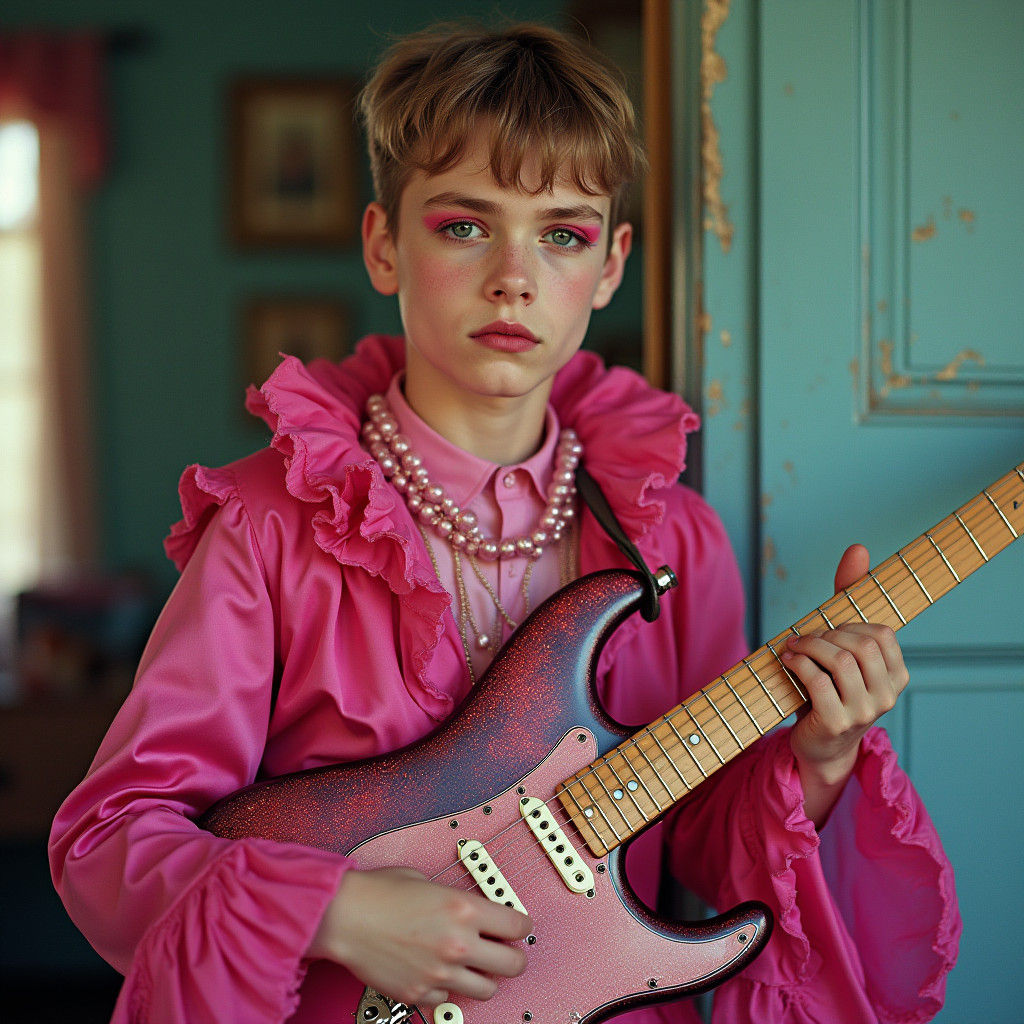 Androgynous Youth Rocks Out in Vibrant Drag Queen-... - AI Art