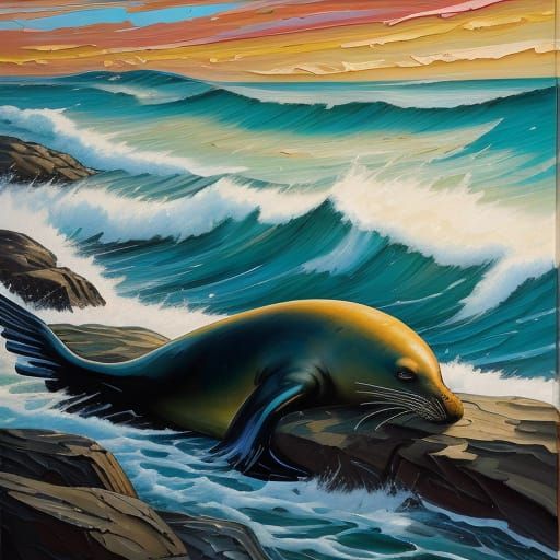 Expressionist Sea Lion Masterpiece in Vibrant Colo... - AI Art