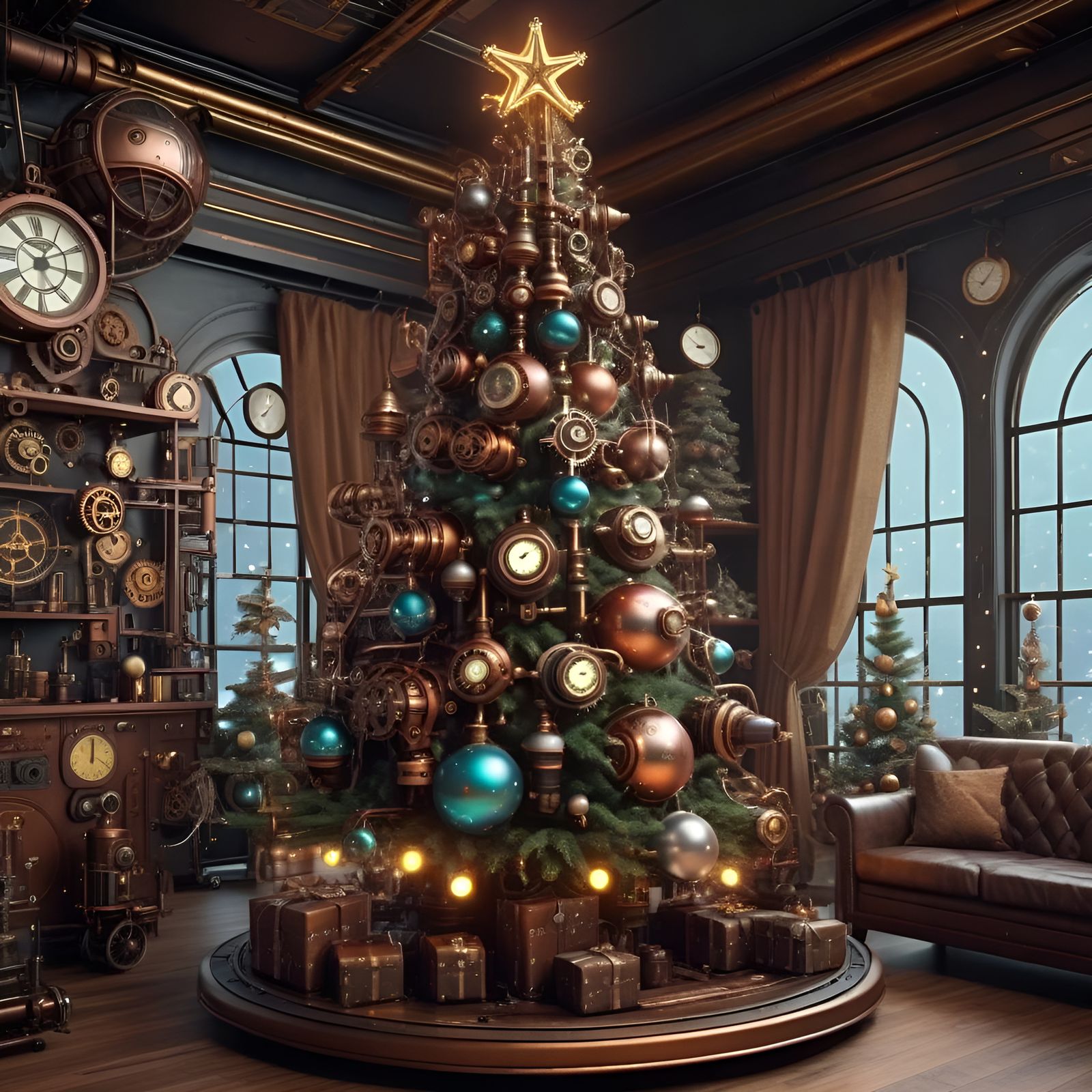 Steampunk Christmas Tree - AI Generated Artwork - NightCafe Creator