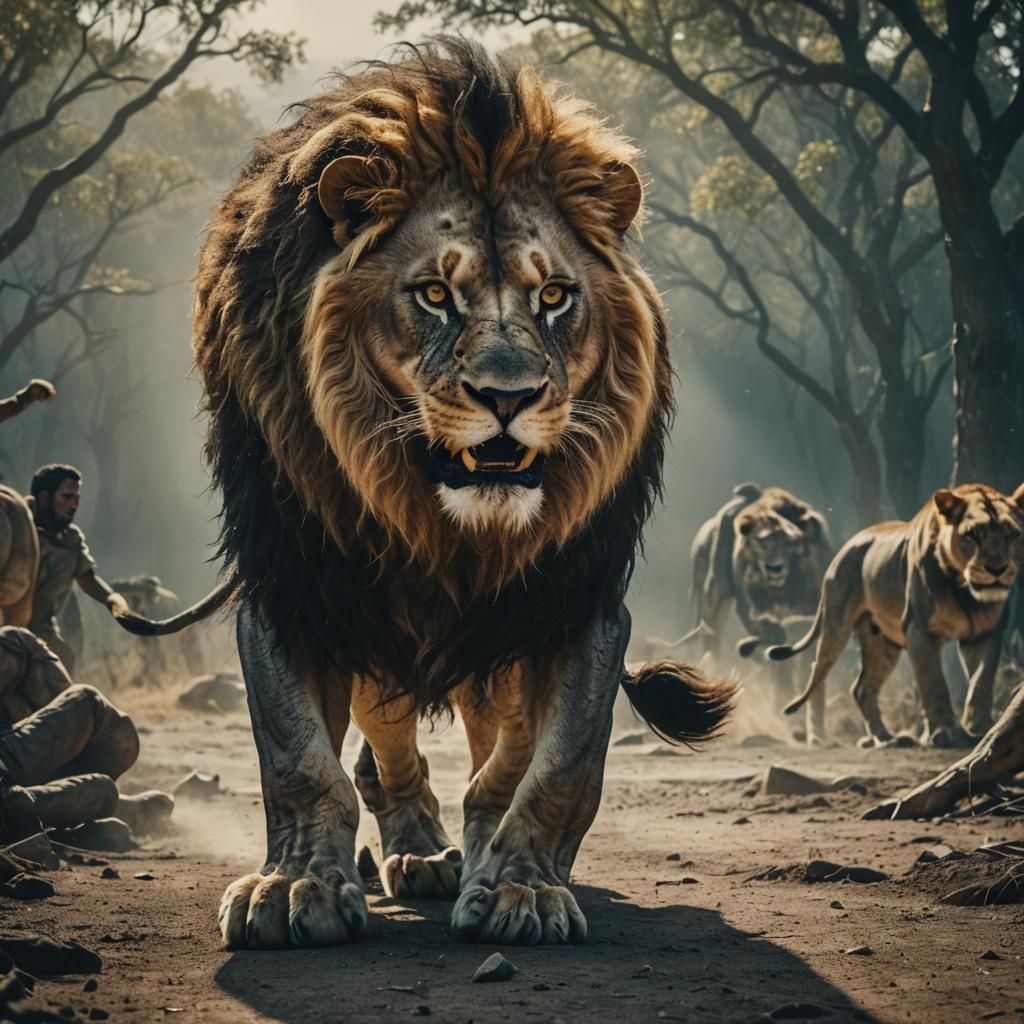 Angry of God of lion - Dramatic Lion God Portrait in Cinemat...