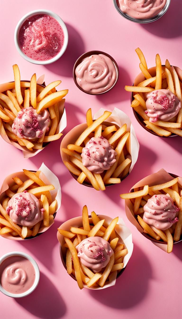 Large order of Arby's girly fries with pink sparkly dipping sauce - AI ...