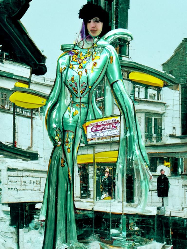 A suburban princess wearing a transparent latex coat and standing in ...