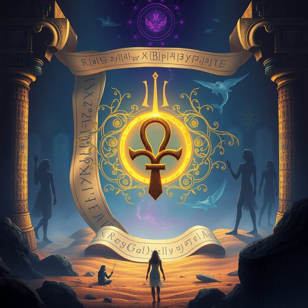 Egyptian and Gnostic Symbols in Mystical Scene - AI Art
