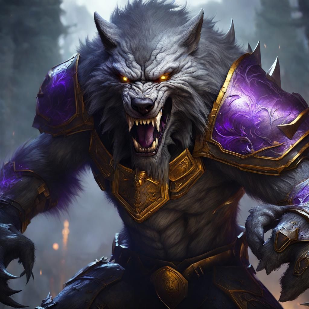 portrait of a giant gray werewolf in battle armor roaring - AI ...