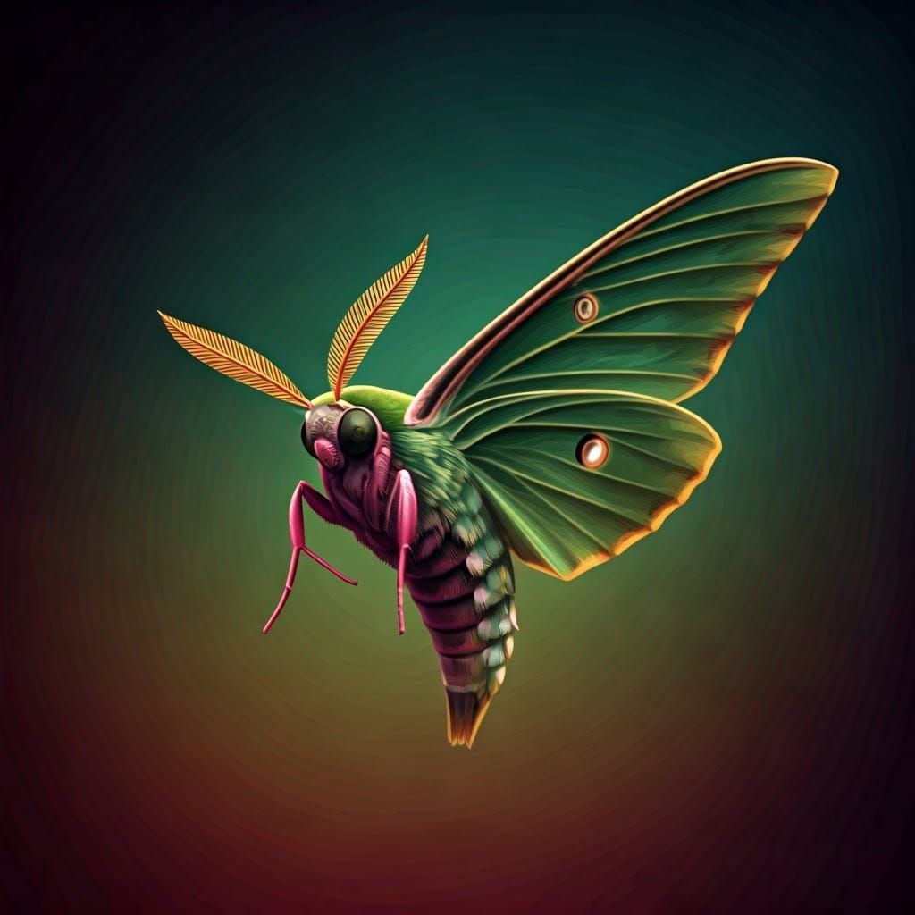 Emerald Hawk Moth in Futuristic Flight - AI Art
