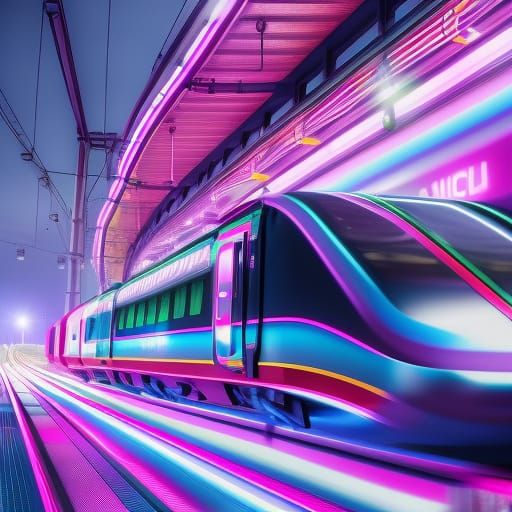 Neon Train v25 - AI Generated Artwork - NightCafe Creator