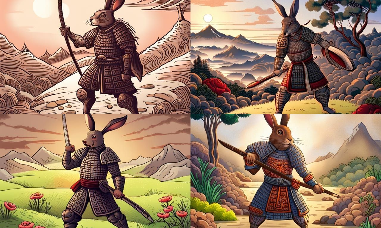 Tall rabbit warrior with Katana in one hand. Samurai has full body ...