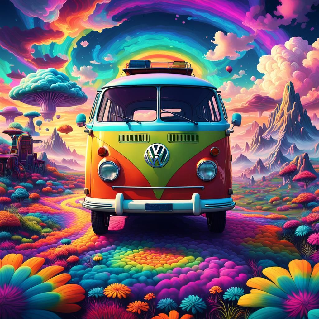 Trippy hippy van v2 - Vibrant Psychedelic Volkswagen Hippy V...