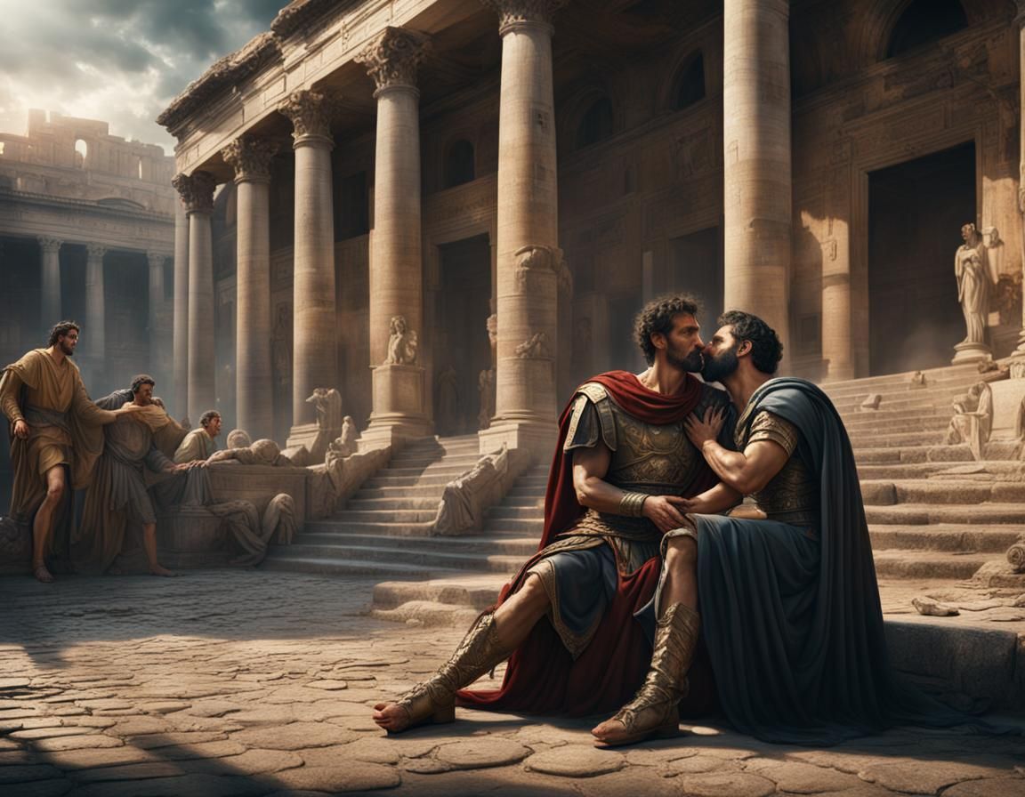 ancient rome master kiss with his male lover in public - AI Generated ...