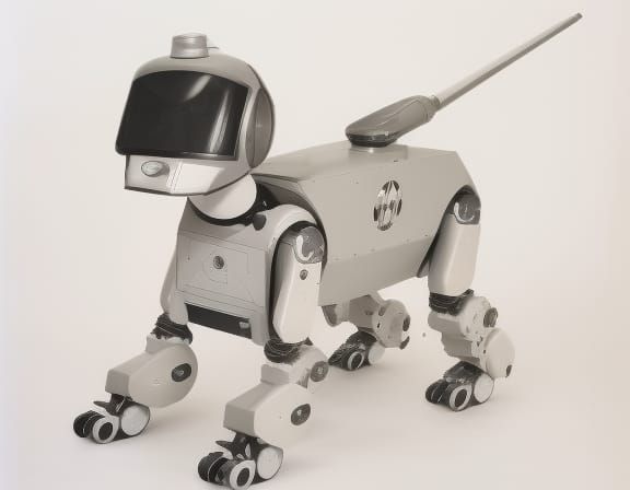70s Robotic beagle with black visor, antenna and wheels - AI Generated ...