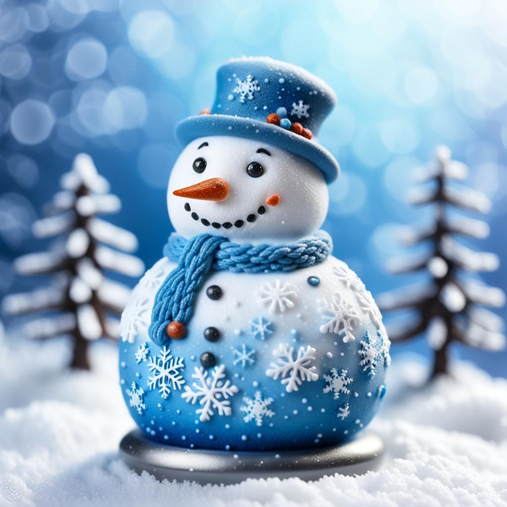 Winter Wonderland Snowman in Vivid Polymer Clay - AI Art