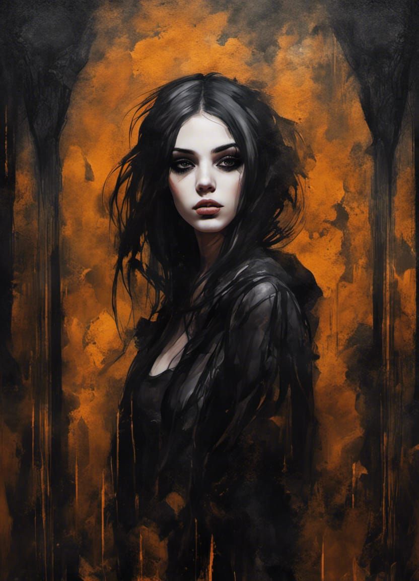 pretty goth girl watercolor - AI Generated Artwork - NightCafe Creator