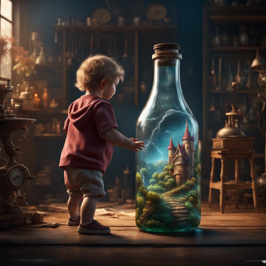 Glass Bottle Holds a Child's' Imagination to Explore - AI Generated ...