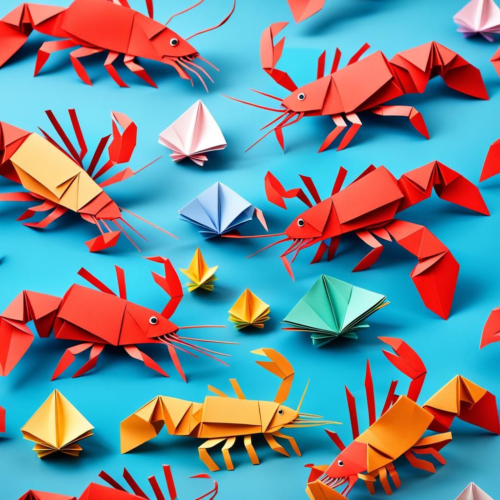 A family of lobsters Origami paper folds papercraft, made of paper ...