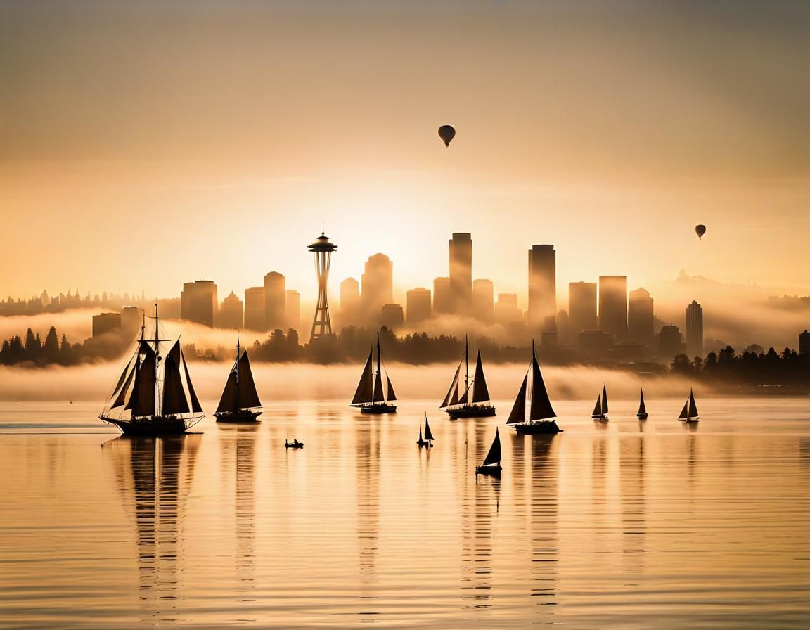 A silhouette of the Seattle city skyline at early sunrise as seen from ...