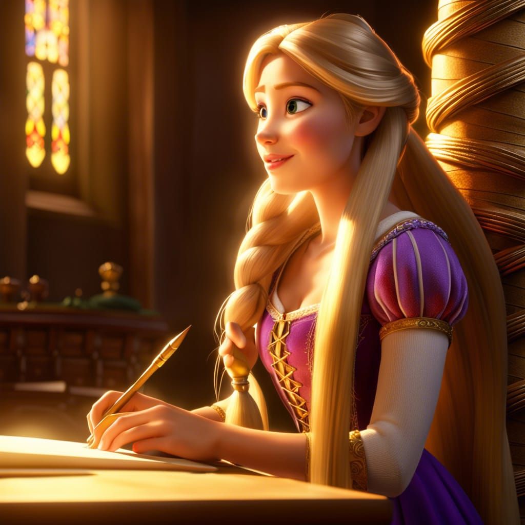 Rapunzel Writes a Poem - AI Generated Artwork - NightCafe Creator