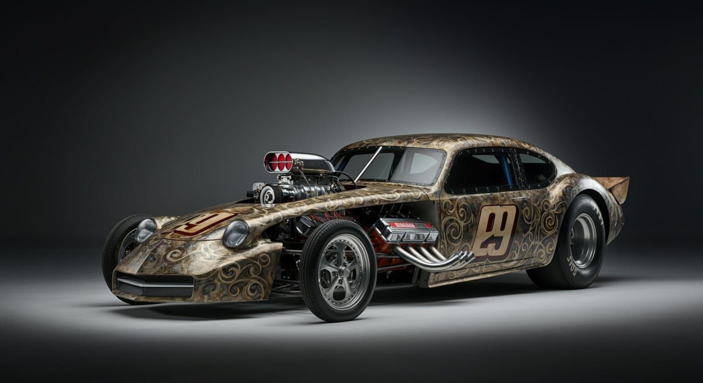 Retro-Futuristic Dragster Showcased in Studio - AI Art