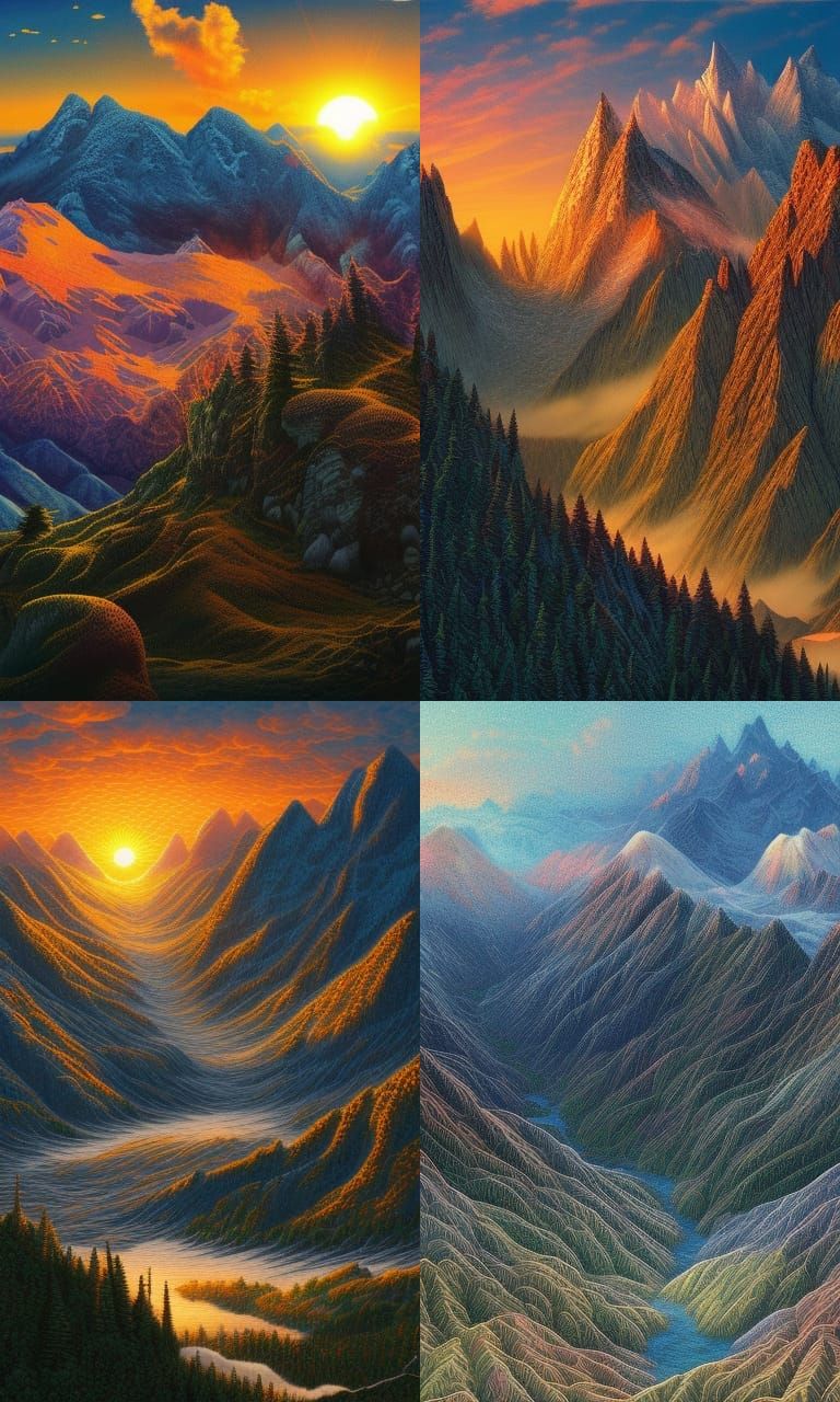 Sunrise over the mountains detailed matte painting hyperdetailed ...