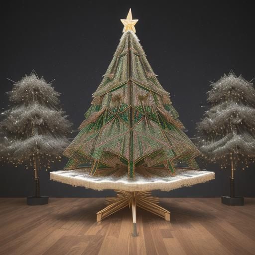 Unconventional Christmas tree made of crisscrossed wood, with wool ...
