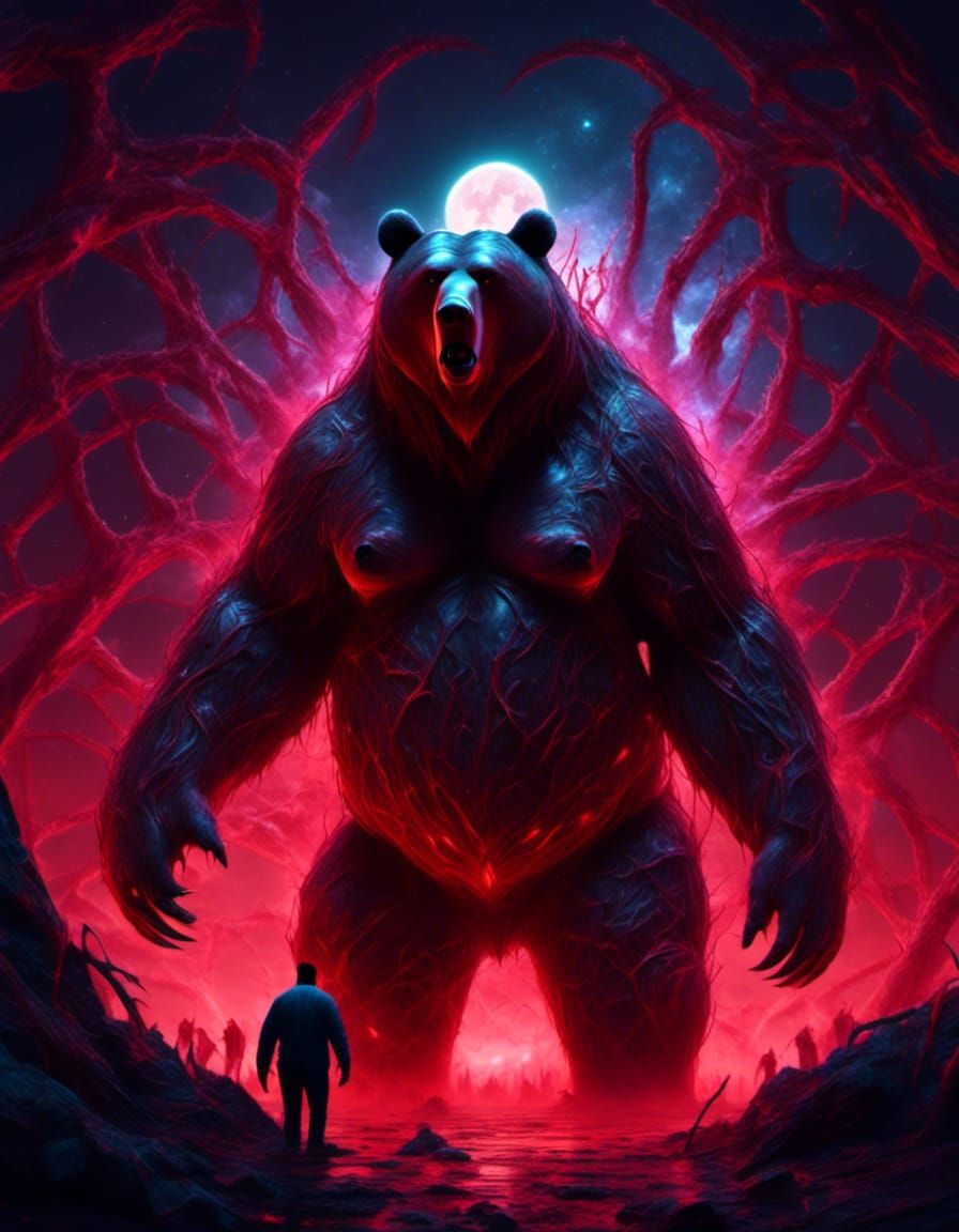 cursed Eerie Obese grizzly bear, undead aura, undead zombie ...