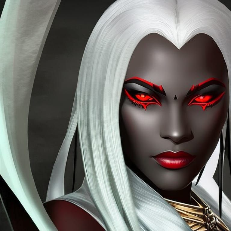Beautiful, Drow Elf, Woman, long ears, pointed ears, red eyes, black ...
