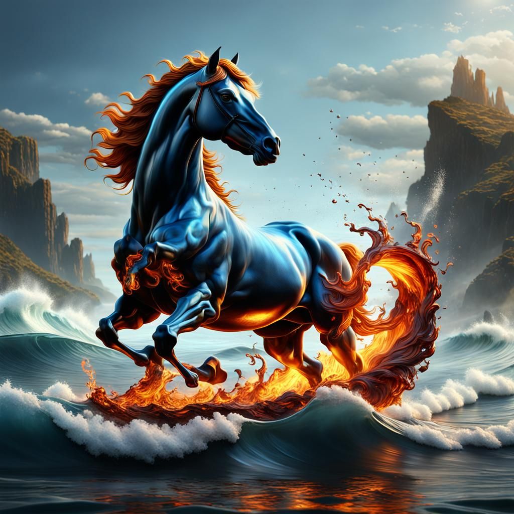 A Fire Horse Riding The Waves - AI Generated Artwork - NightCafe Creator