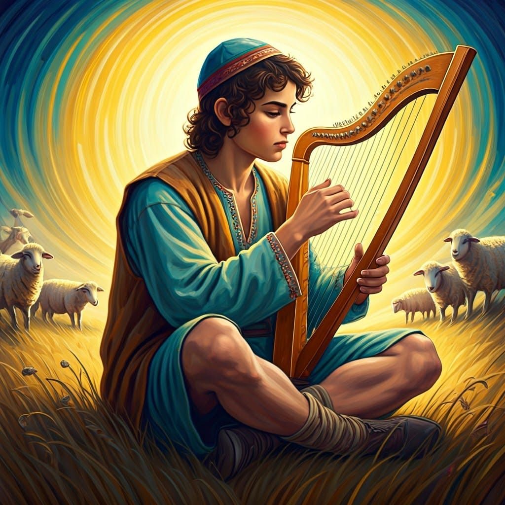 Hebrew Shepherd Boy in Vibrant Byzantine Style - AI Art