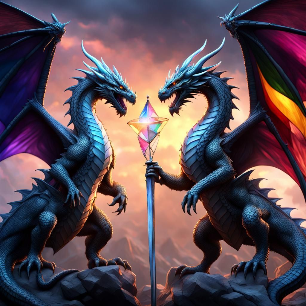 Two dragons and the Rainbow Staff - AI Generated Artwork - NightCafe ...