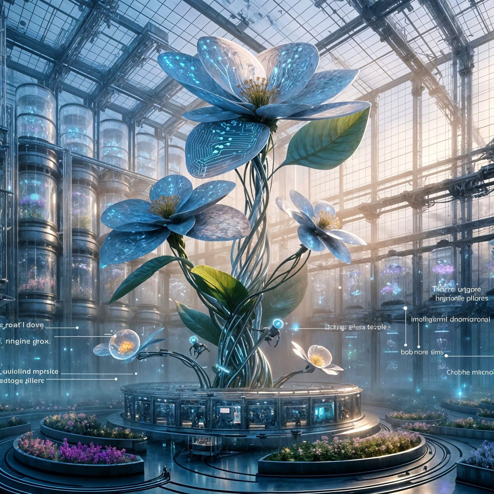 High-Tech Greenhouse of Cybernetic Flowers: