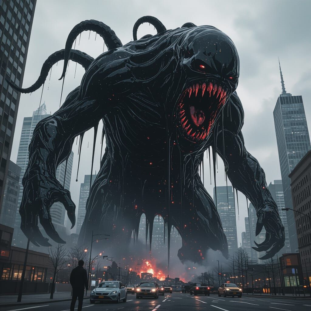 Terrifying Black Monster Melts Skyscrapers in a Ci... - AI Art