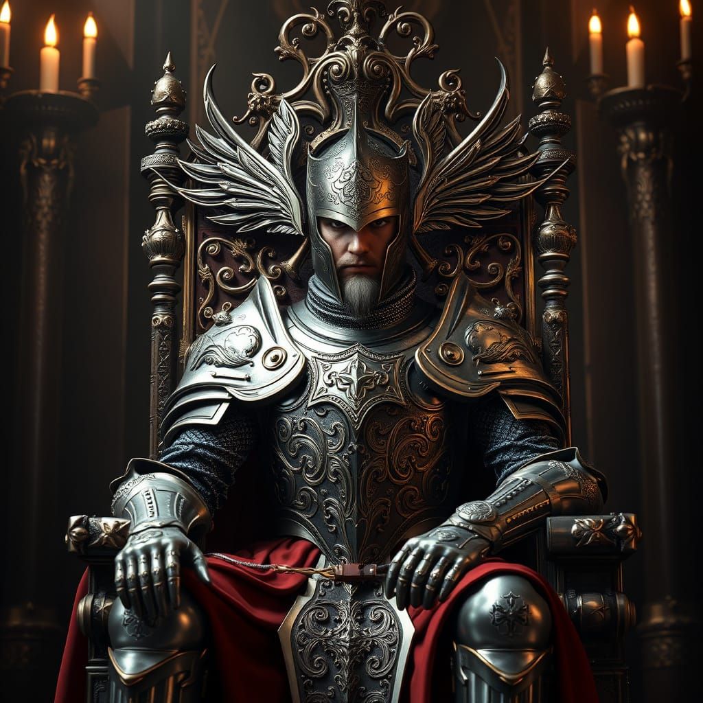 Regal King in Ornate Armor, Medieval Fantasy Portr... - AI Art