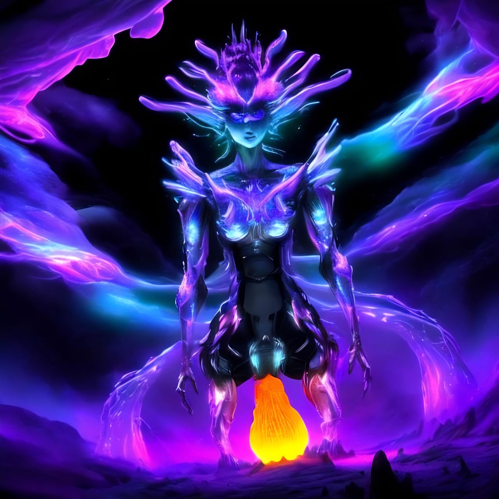 Neon Cosmic Figure #2469 - Cosmic Metropolis Unveiled in Neo...