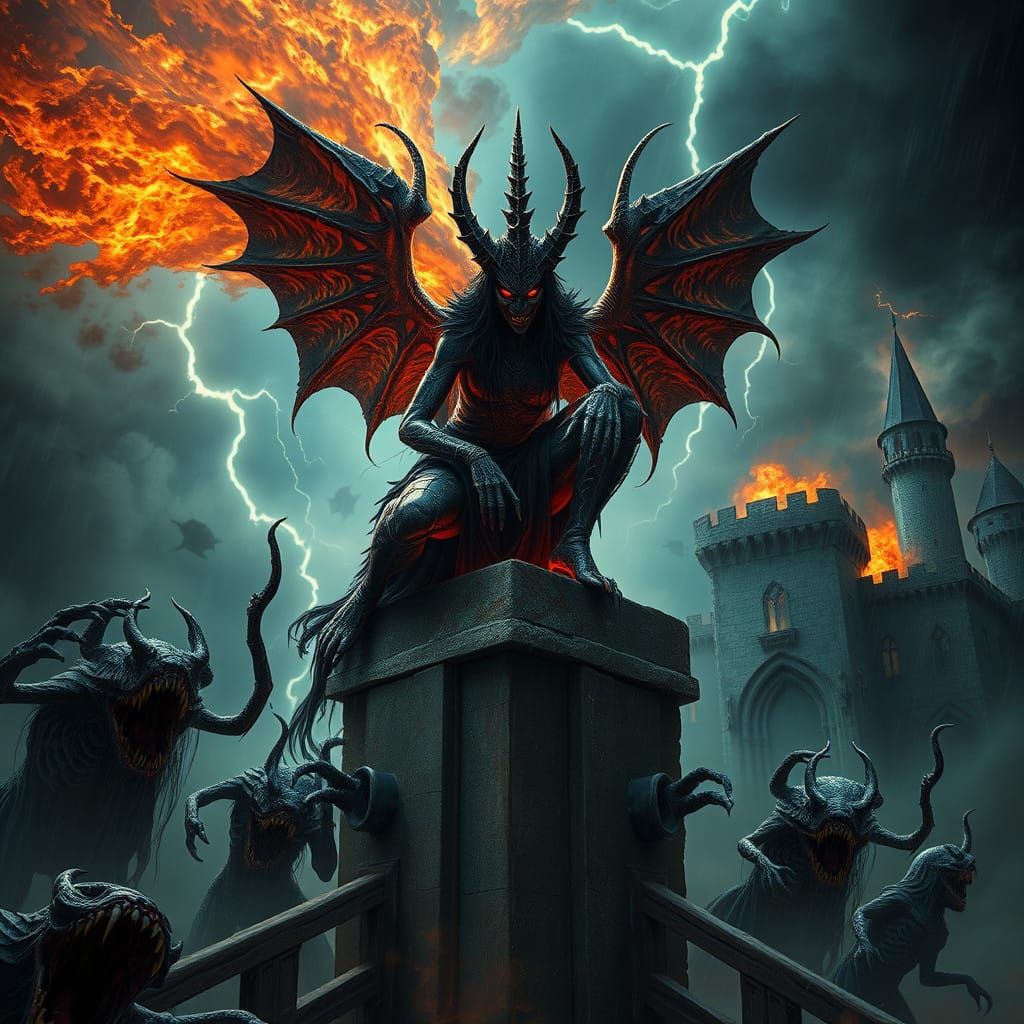 Beneath The goddess of the darkness with deep red eyes and sharp teeth ...