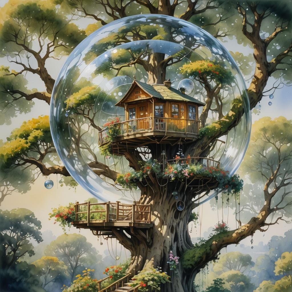 GLASS BUBBLE TREEHOUSE - AI Generated Artwork - NightCafe Creator