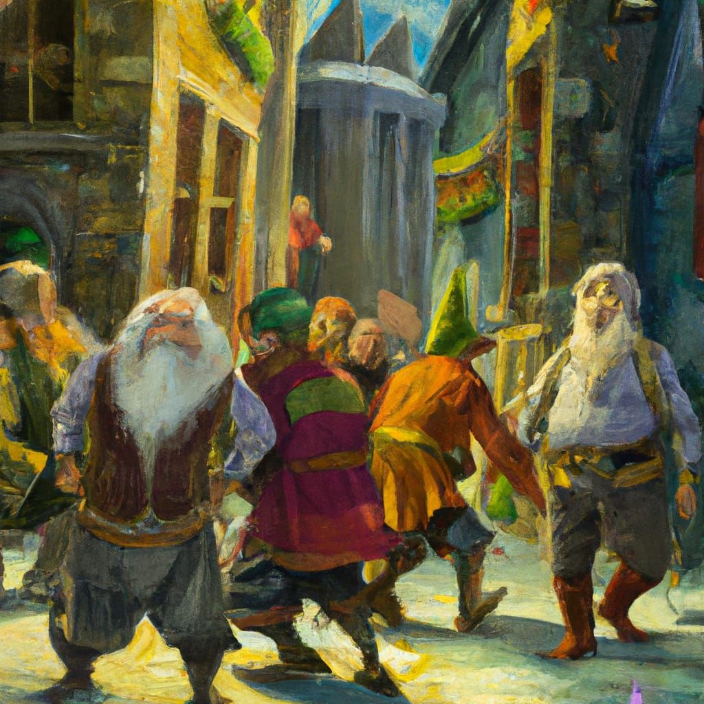 I met up with some Dwarves downtown oil painting by James Gurney ...