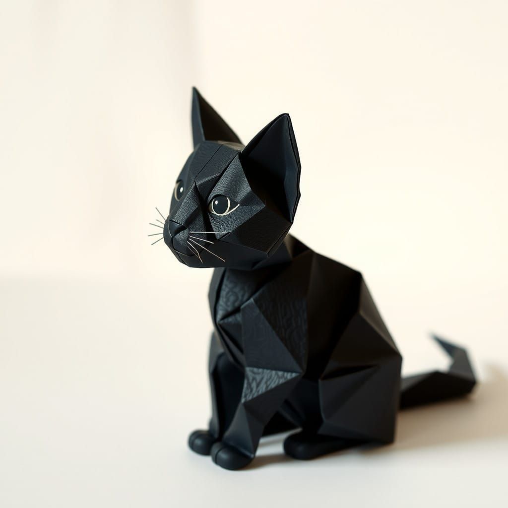 Origami Papercraft Sculpture of a Black Cat in Sof... - AI Art