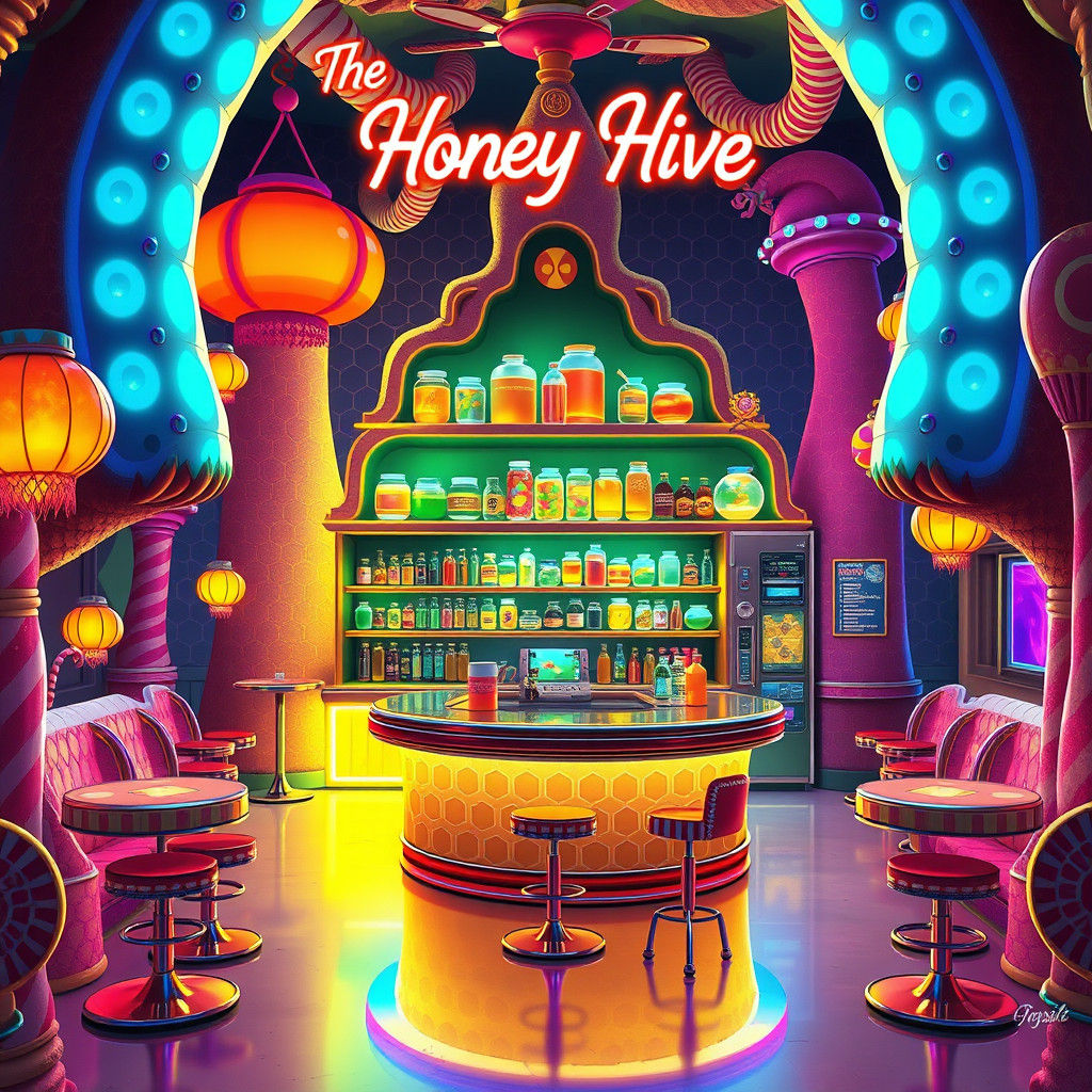 The Honey Hive: Fantasy 50s styled Honey Bee Theme... - AI Art