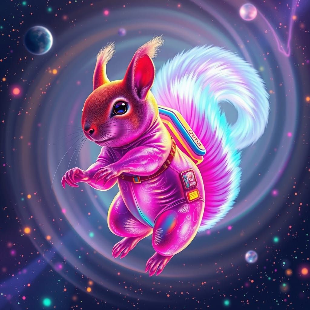 Psychedelic Disco Squirrel in Cosmic Odyssey - AI Art