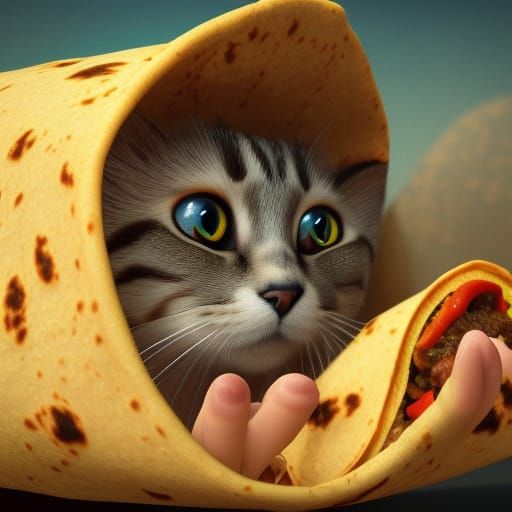Surrealistic Whimsy: Feline Taco Avatar in Epic 3D - AI Art