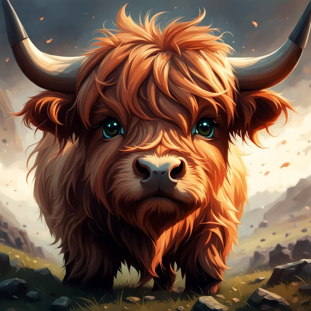 chibi adorable gorgeous anthropomorphic highland cow : smooth soft ...
