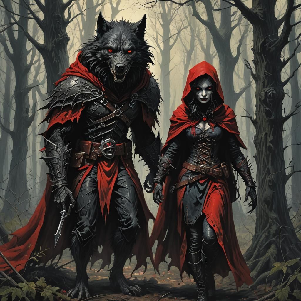 gothic horror red riding hood werewolf dark fairytale - AI Generated ...