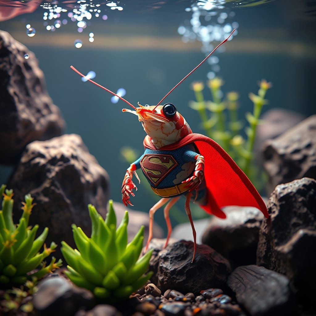 Hyper-Realistic Aquatic Shrimp as Superman in HDR ... - AI Art