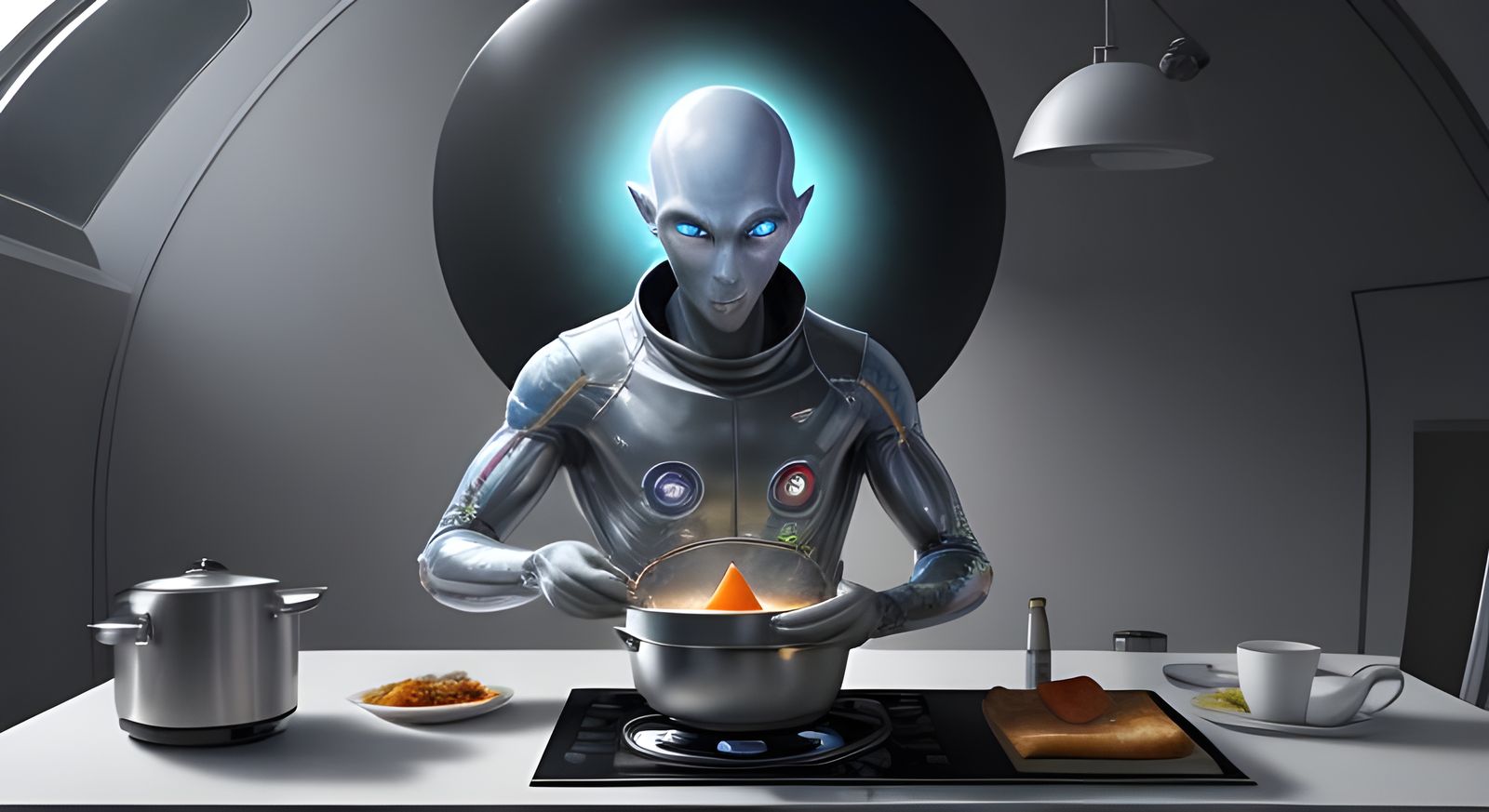 alien cooking breakfast inside spaceship - AI Generated Artwork ...
