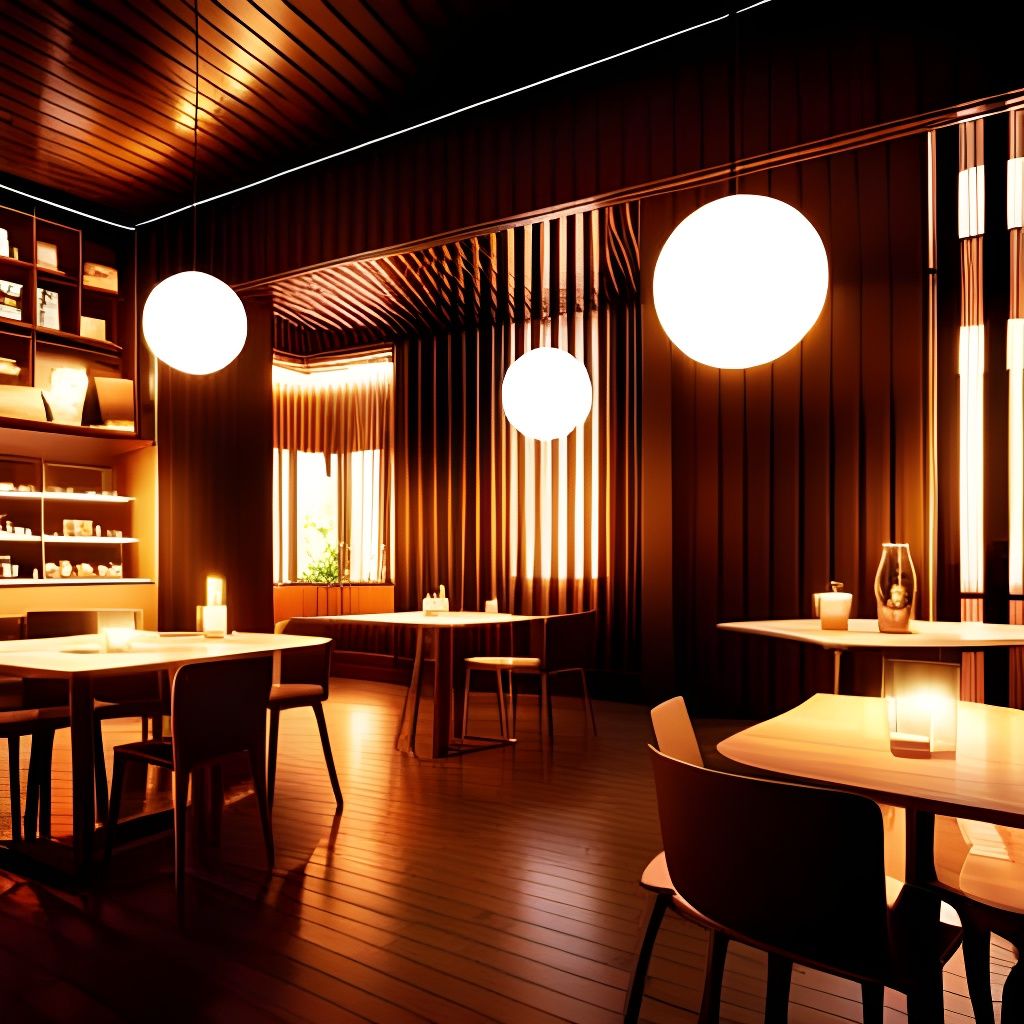 A Detailed hyper-realistic cafe at night with people¦ Cozy¦ intricate ...