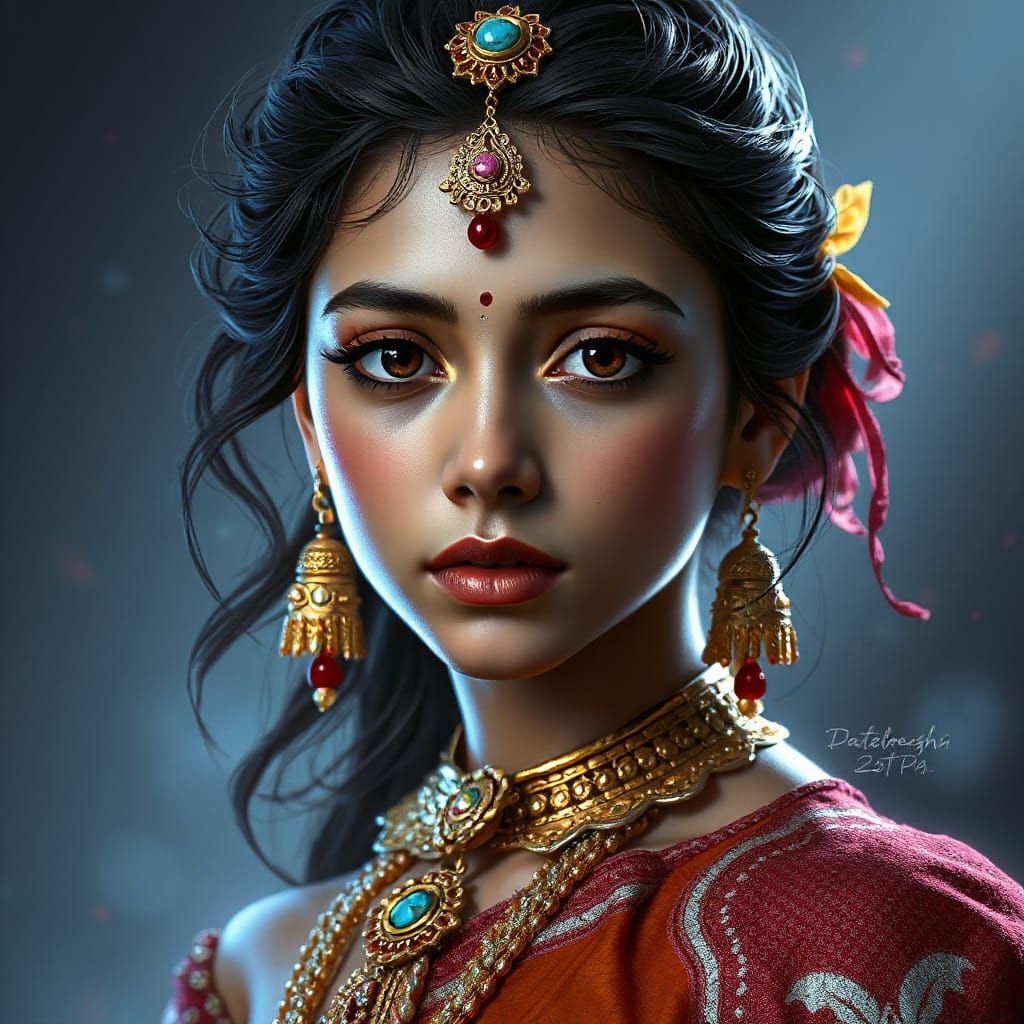 Cute Indian princess - Elegant Indian Princess Portrait in V...